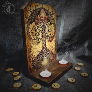 Yggdrasil - Ritual Altar, Wooden Candle Holder, Gift, Norse Decor ...