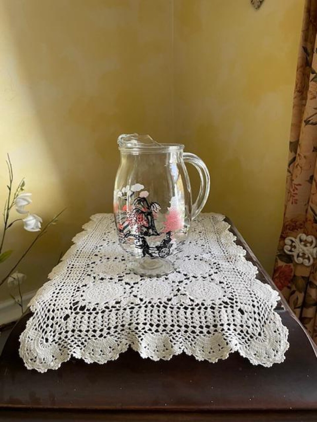Vintage Chinese Pitcher Glass Rickshaw Sampan Temple Quart - Etsy
