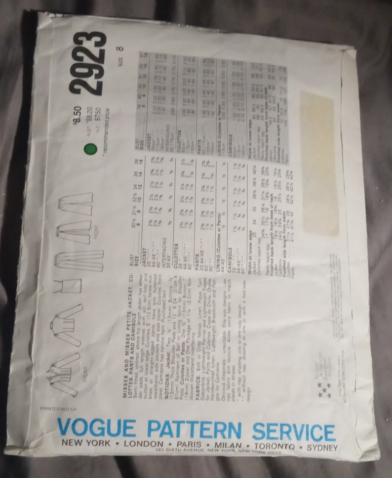 Vintage EDITH HEAD VOGUE Sewing Pattern C1990s Jacket-pants-culottes ...