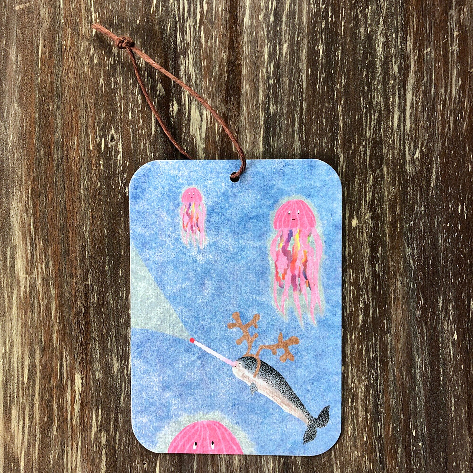 Under the Sea Holiday Gift Tag With Colorful Jelly Fish and a Glowing ...