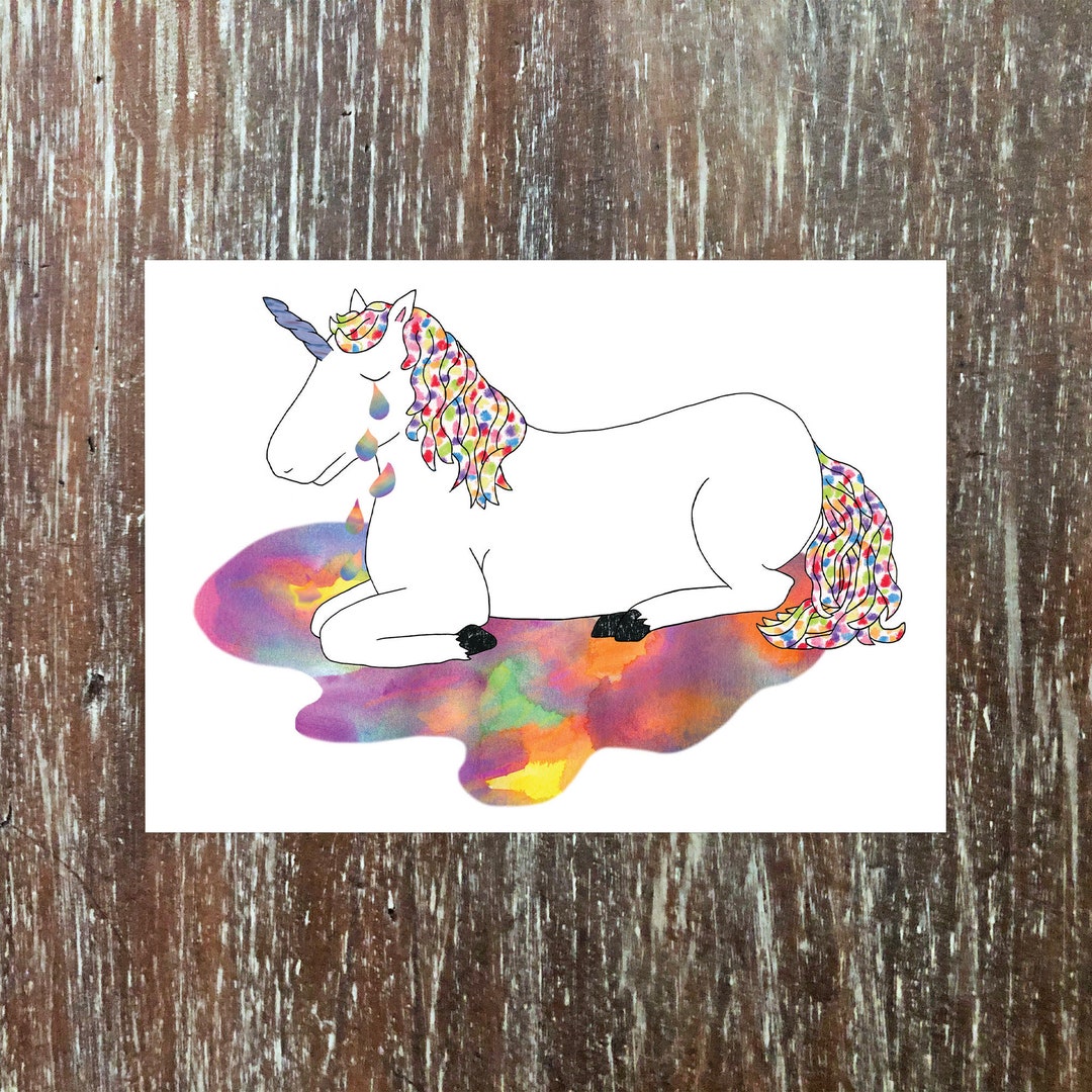 Crying Unicorn Sympathy Card With Rainbow Tears, Blank Inside - Etsy