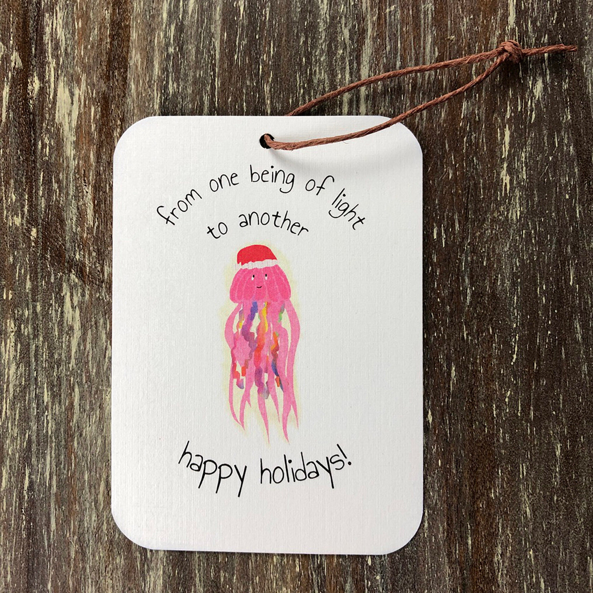 Under the Sea Holiday Gift Tag With Colorful Jelly Fish and a Glowing ...