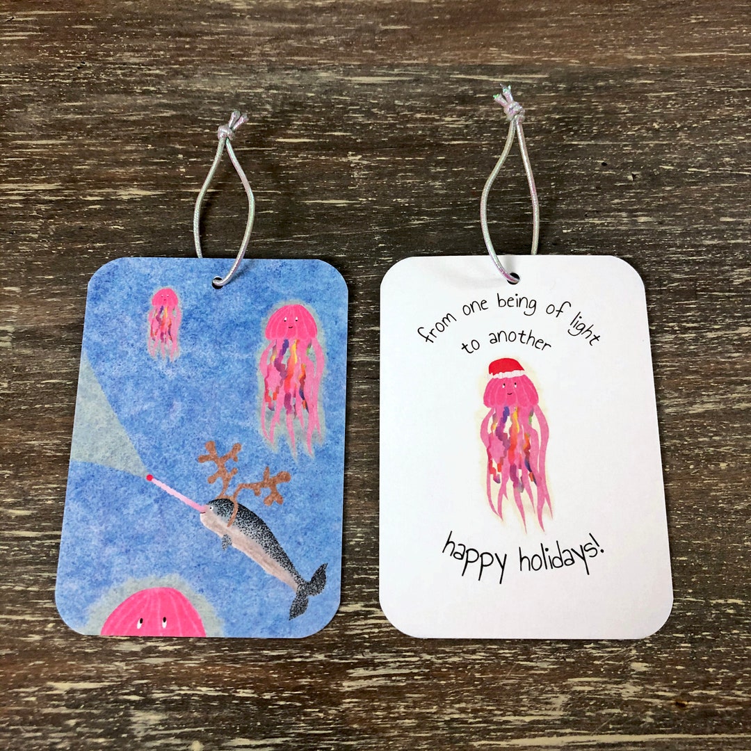 Under the Sea Holiday Gift Tag With Colorful Jelly Fish and a Glowing ...