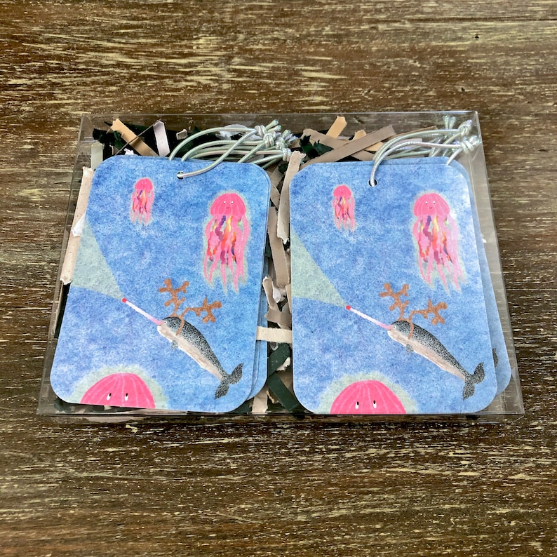 Under the Sea Holiday Gift Tag With Colorful Jelly Fish and a Glowing ...