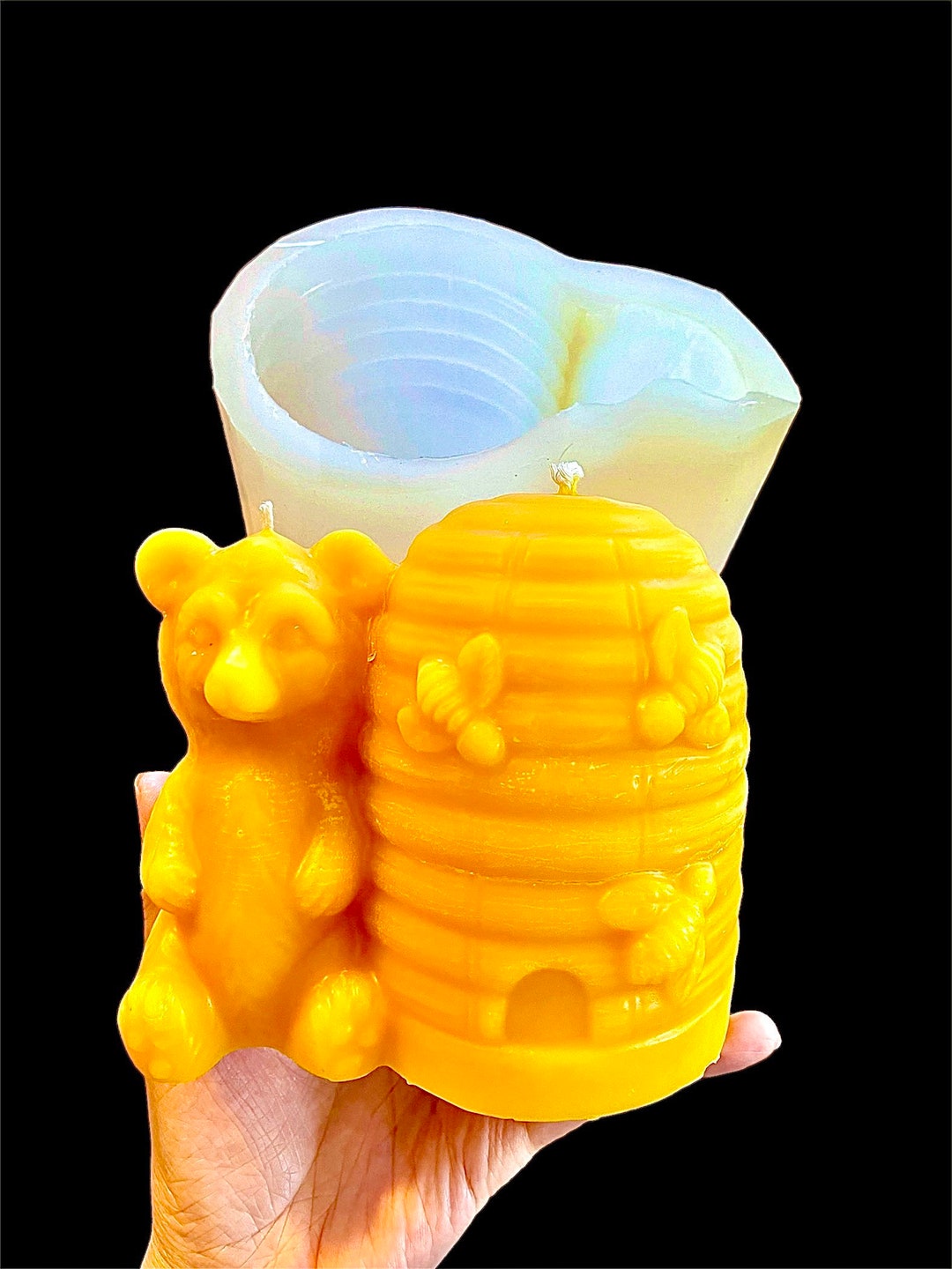 Big Silicone Bear and Beehive Mold - Honeybee Candle Soap Mold ...