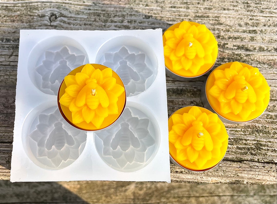 Silicone Honey Bee Tealight Candle Mold - Honeybee on Flower Tealight ...