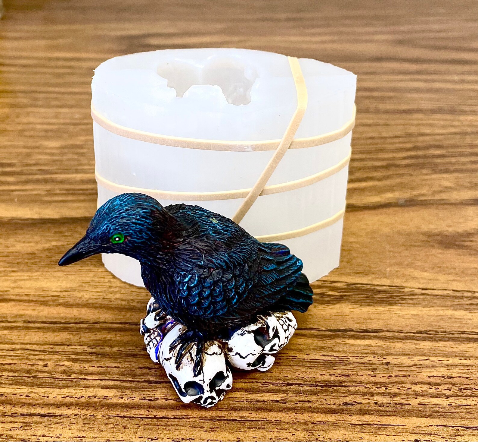 Small 3D Silicone Raven Crow Mold - Crow on Skull Mold - Halloween Mold ...