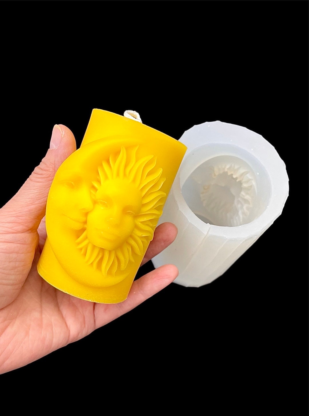 Silicone Sun Moon Face Pillar Candle Mold - Sun Moon Goddess Candle ...