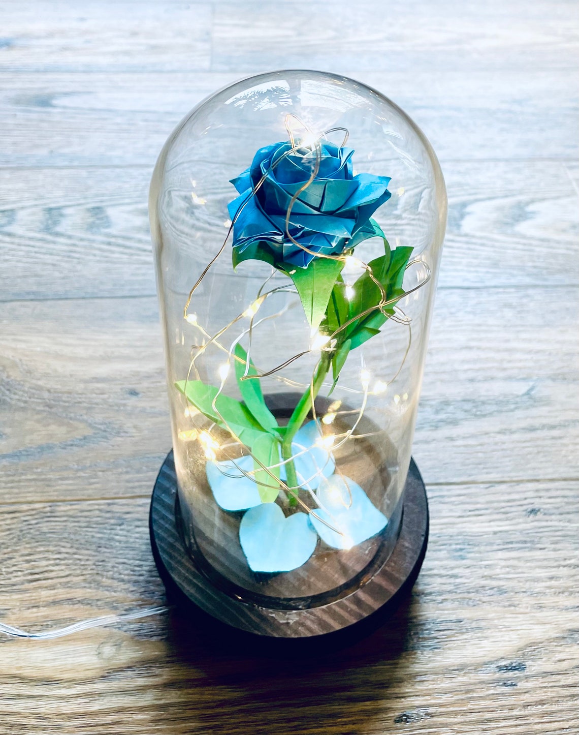Origami Rose in Glass Dome - Origami Paper Flower - Engraved Rose ...