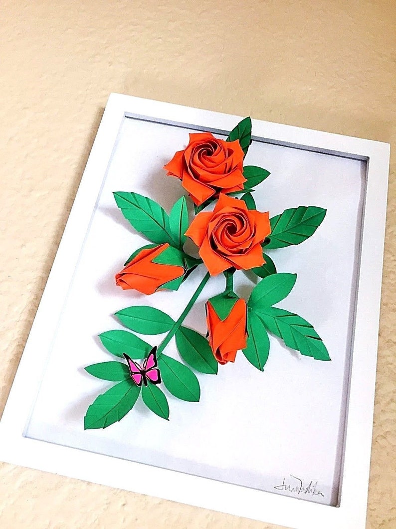 Origami pentagon paper rose flower wall art unique wedding | Etsy