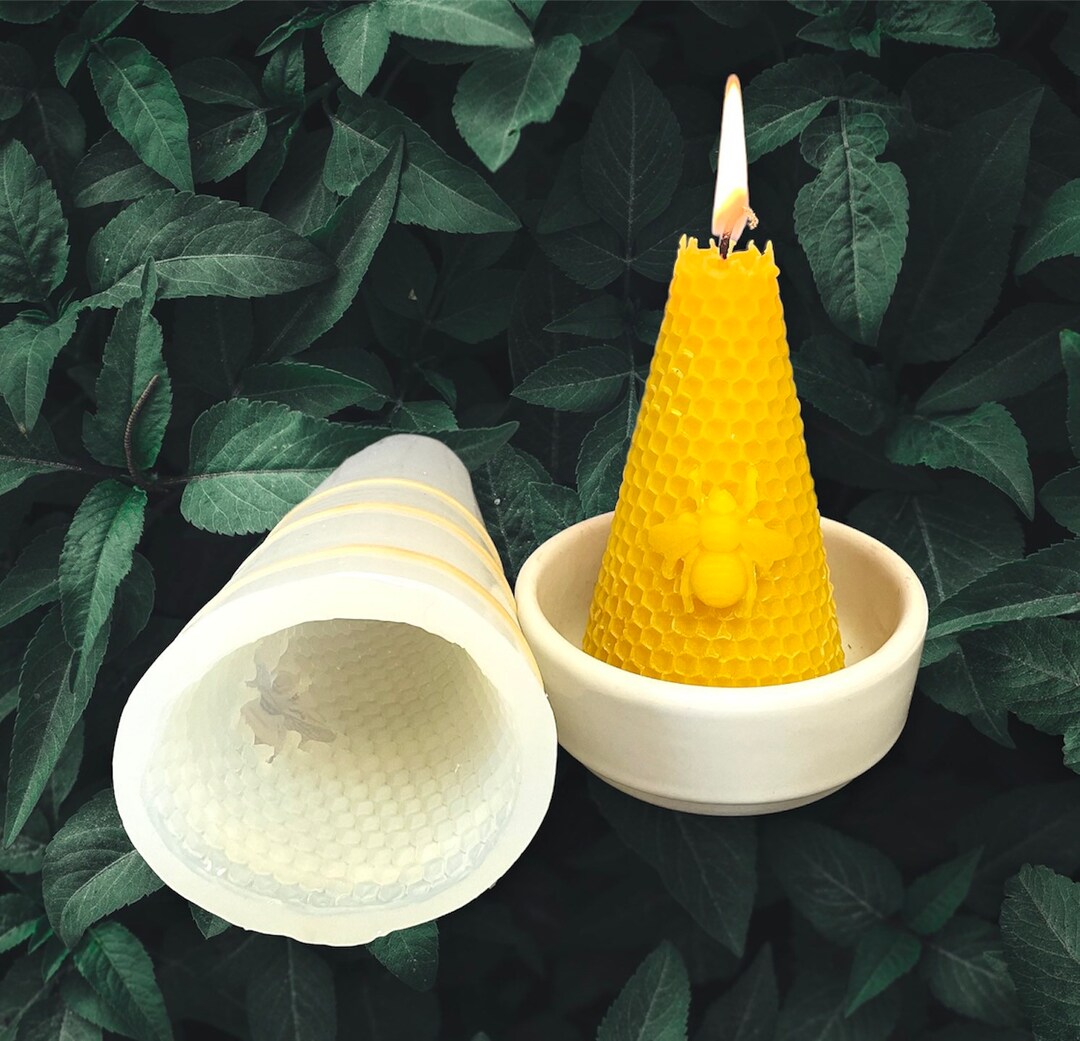 5.5” Silicone Honeybee Honeycomb Pillar Candle Mold - Cone Shaped Mold ...