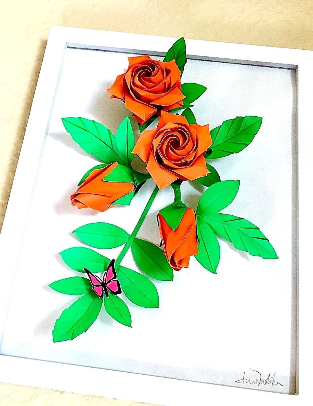Origami Pentagon Paper Rose - Flower Wall Art - Unique Wedding Gift ...