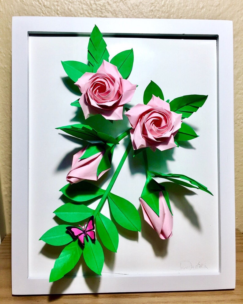 Origami pentagon paper rose flower wall art unique wedding | Etsy