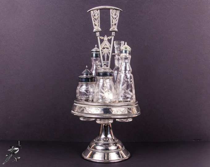 Condiment / Cruet Castor Set Meridan B Company Silverplate 5 Bottles ...