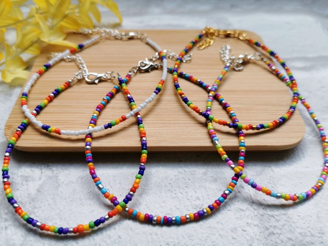 Colourful Rainbow Stacking Anklet, Dainty Boho Adjustable Ankle ...