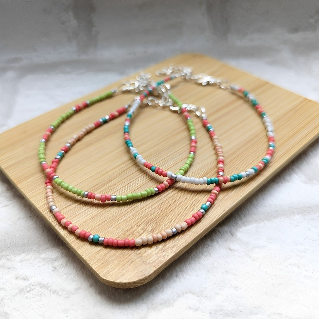 Colourful Beaded Anklet • Adjustable Boho Stacking Ankle Bracelet ...