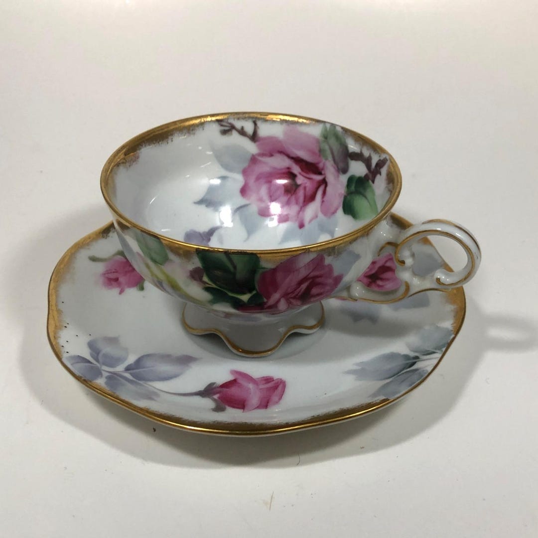 Lefton China Cup and Saucer Vintage Hand Painted WK912 Pink Rose Gold ...