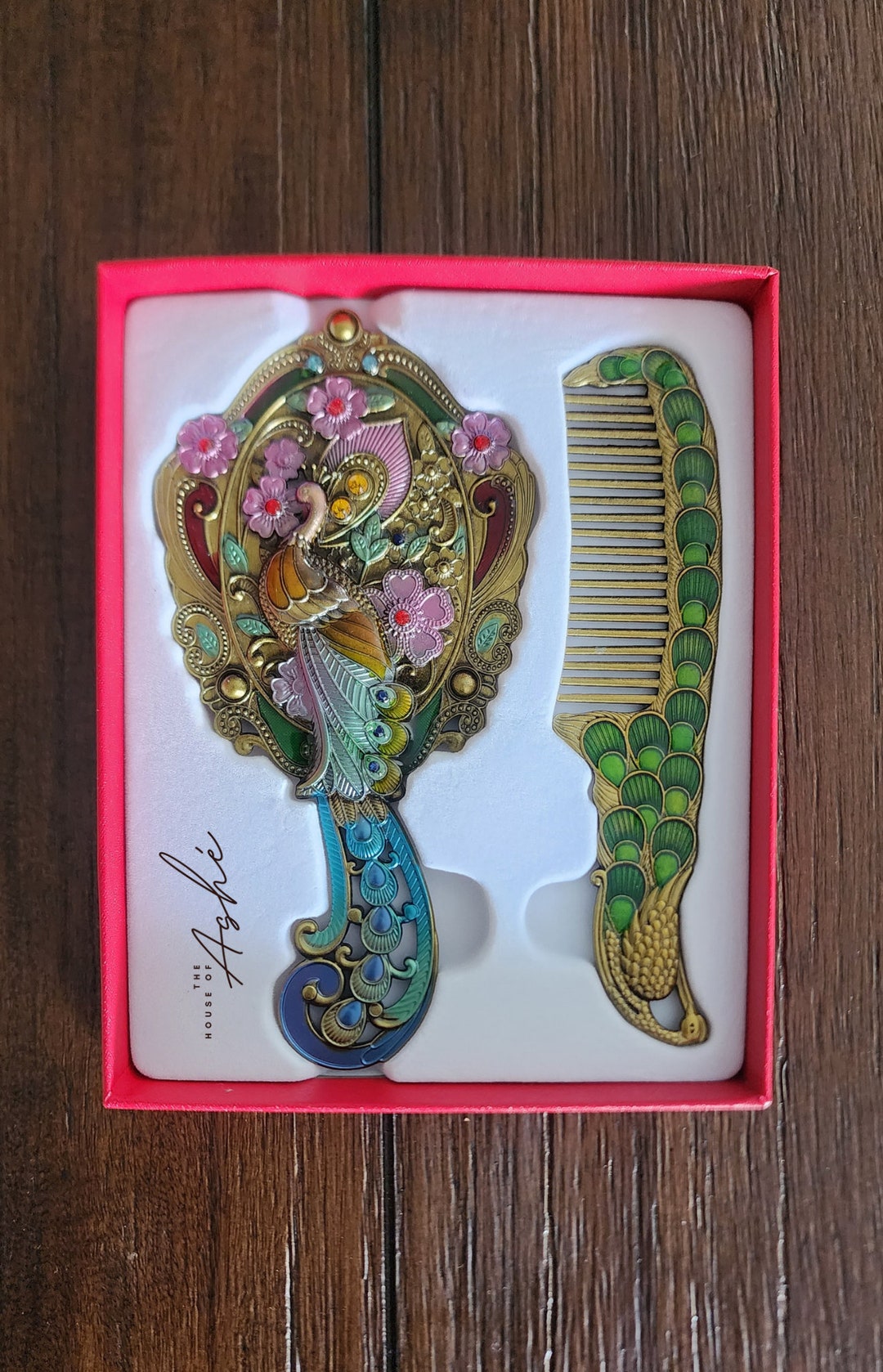 Peacock Mirror & Comb Set Oshun, Logun Ede, Marie Laveau, Erzulie ...