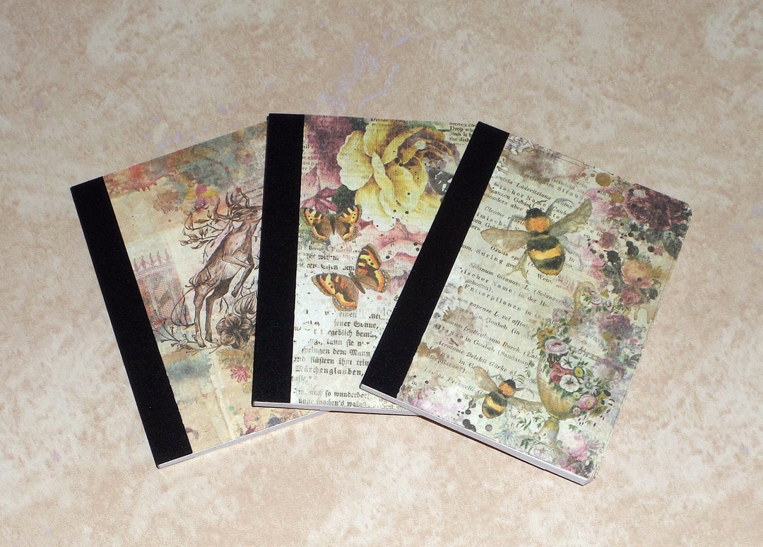 3 Vintage Inspired Mini Composition Notebook Journals, Altered ...