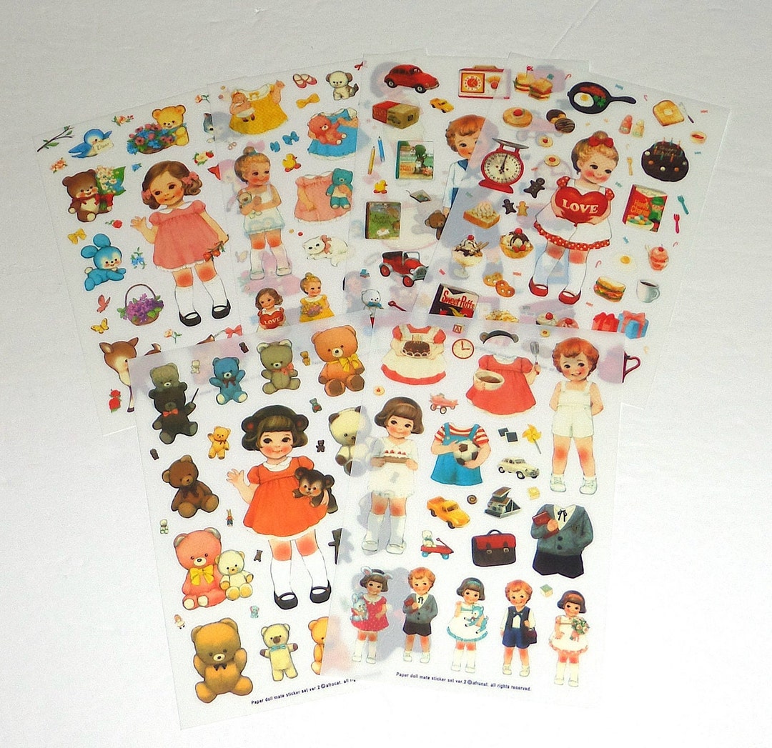 Set of 6 Sheets of Vintage Inspired Paper Dolls, Stickers, Paper ...