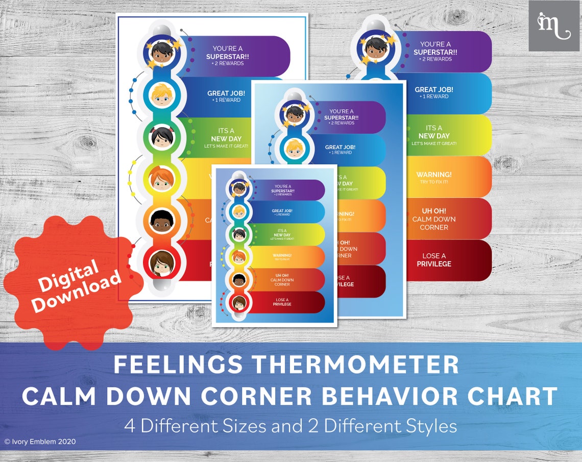 Feelings Thermometer Calm Down Corner Behavior Chart | Rewards Chart ...