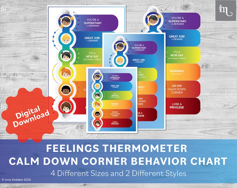 Feelings Thermometer Calm Down Corner Behavior Chart | Rewards Chart ...