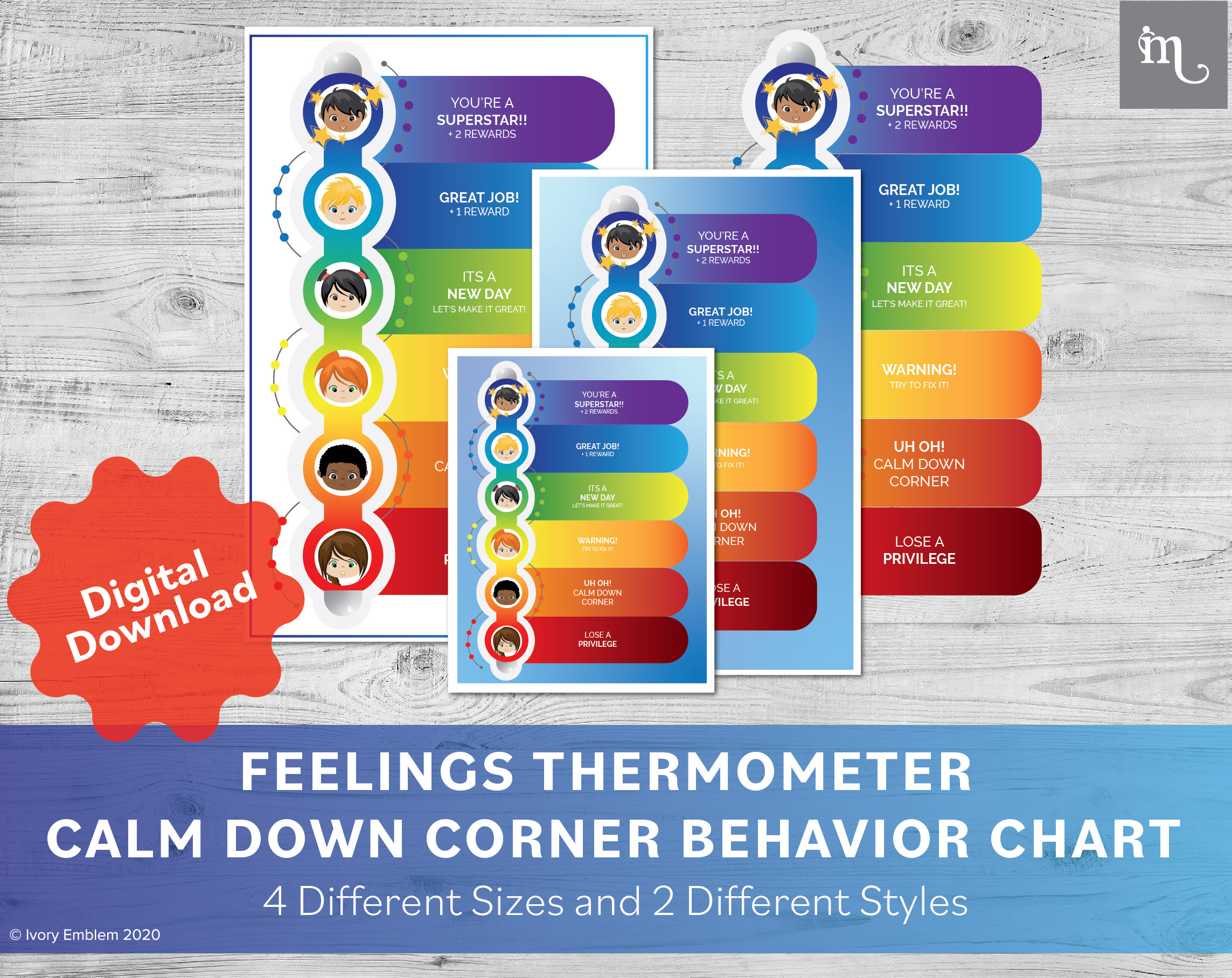 Feelings Thermometer Calm Down Corner Behavior Chart | Rewards Chart ...