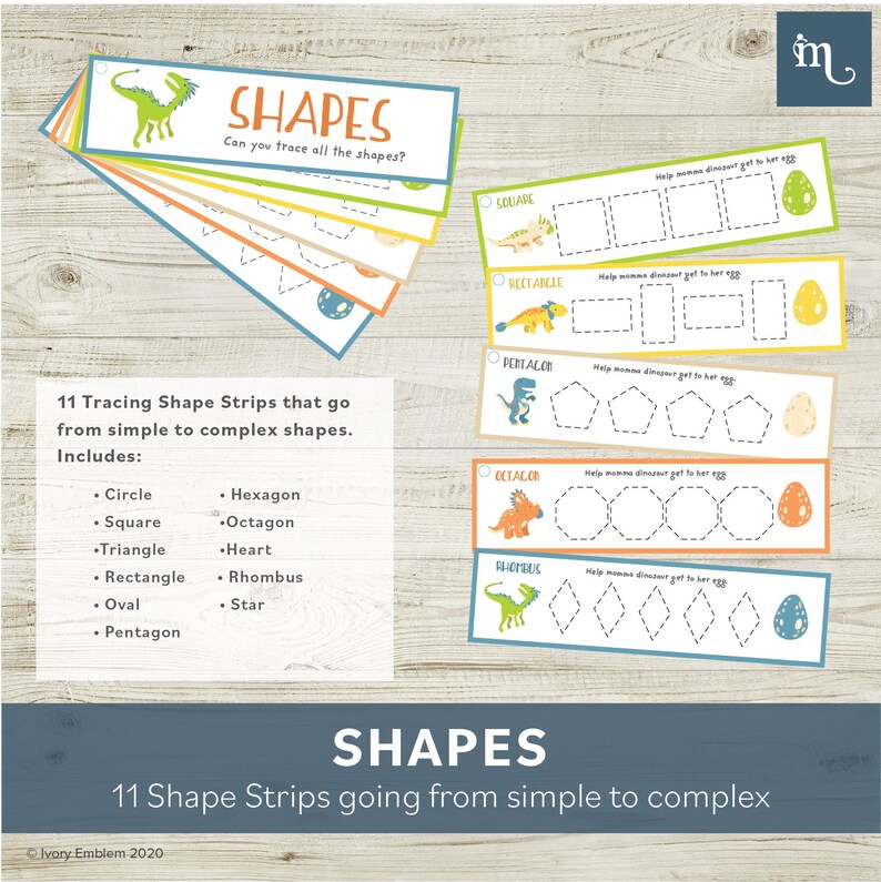 Dinosaur Writing Practice tracing Strip Booklet Pre-writing, Shapes ...