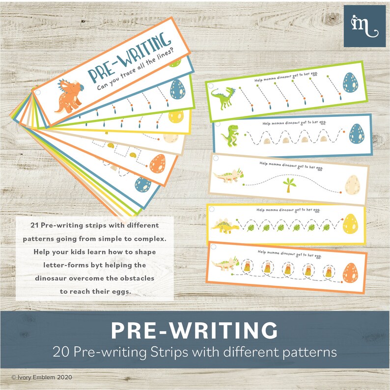 Dinosaur Writing Practice tracing Strip Booklet Pre-writing, Shapes ...