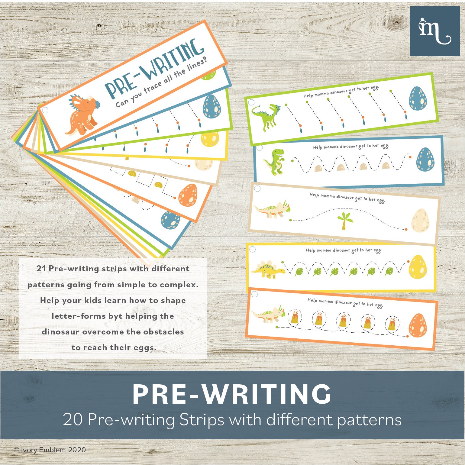 Dinosaur Writing Practice tracing Strip Booklet Pre-writing, Shapes ...