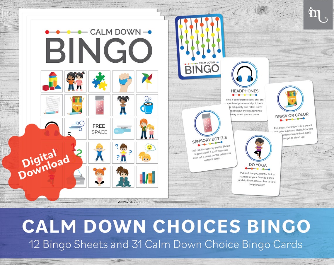 Calm Down Corner | Calm Down Choices Bingo Game | Printable - Etsy