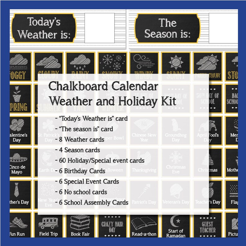 Chalkboard Classroom Calendar | Weather and Holidays Kit - Etsy