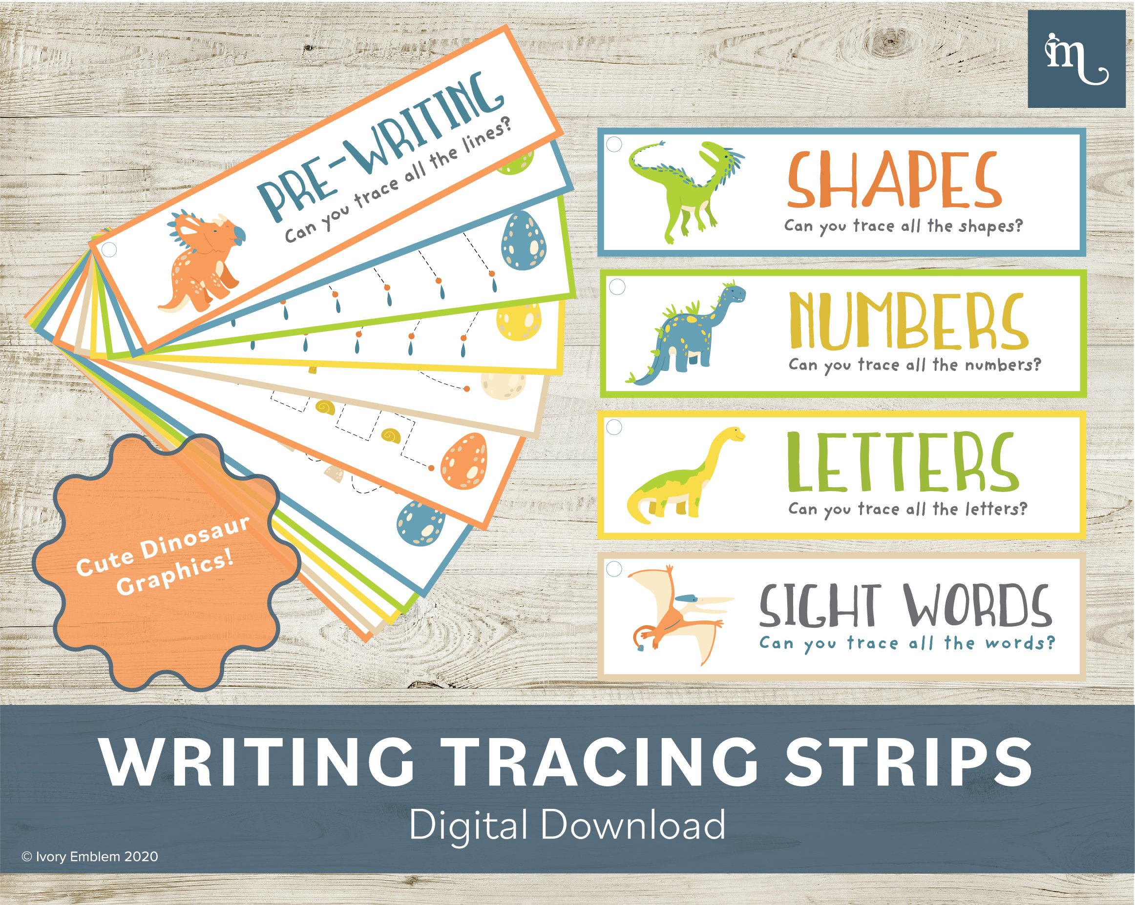 Dinosaur Writing Practice tracing Strip Booklet Pre-writing, Shapes ...