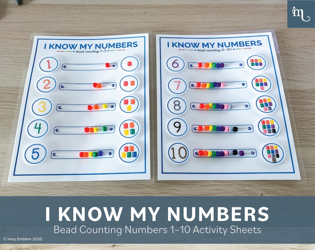 I Know My Numbers | Bead Counting | Activity Sheet | Busy Binder - Etsy