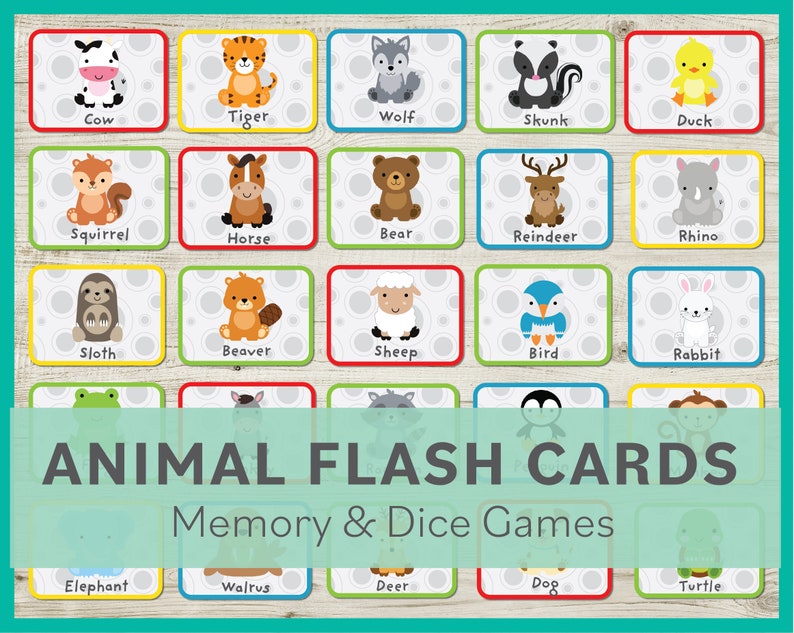 Printable Cute Animal Flashcards Dice and Memory Game - Etsy UK