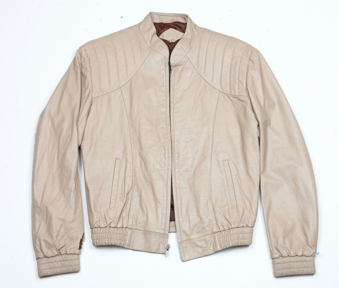 Vintage 80's Light Tan Bomber %100 Leather Jacket - Etsy