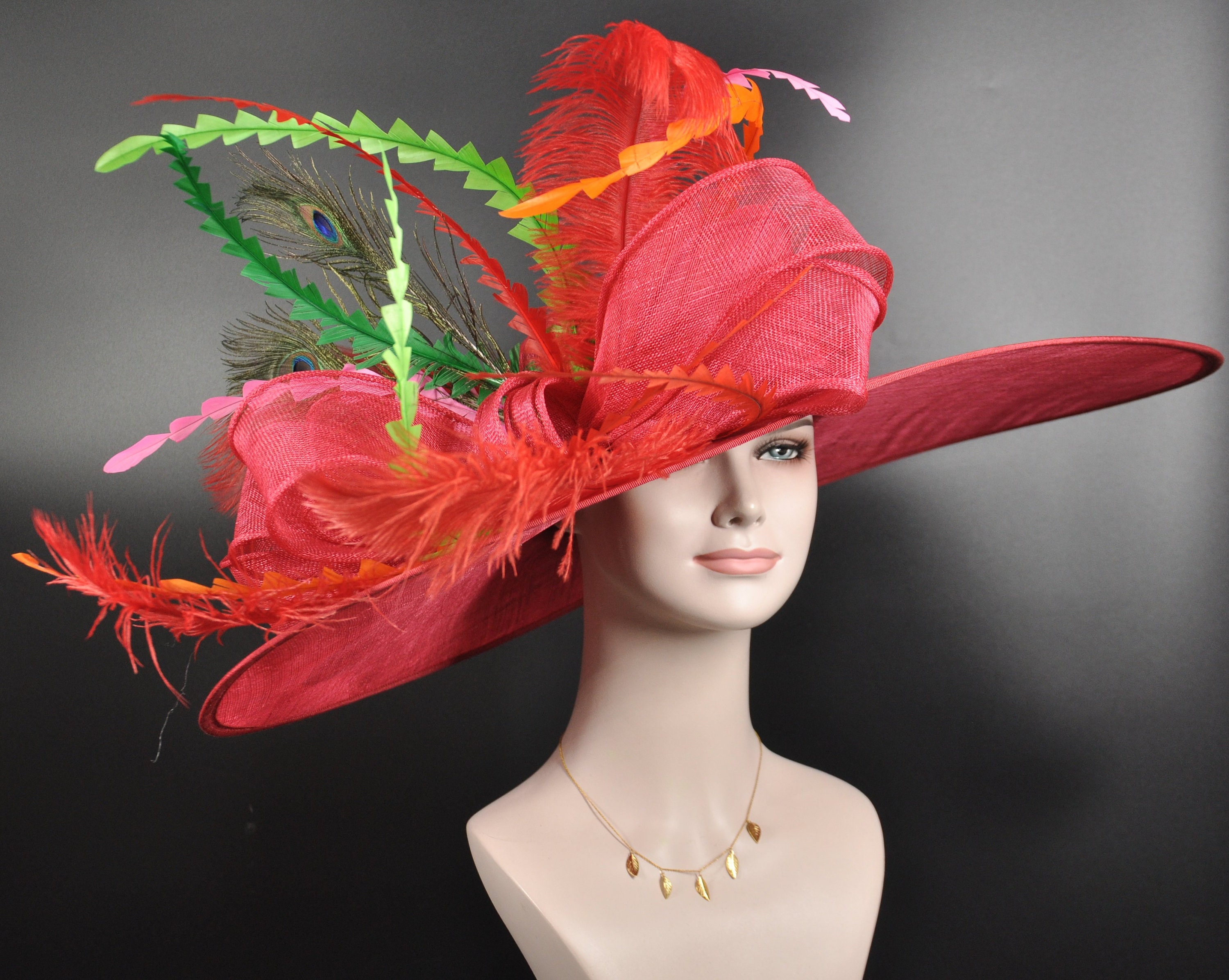 Red Feather Derby Hat: Peacock Ascot Fascinator - Etsy
