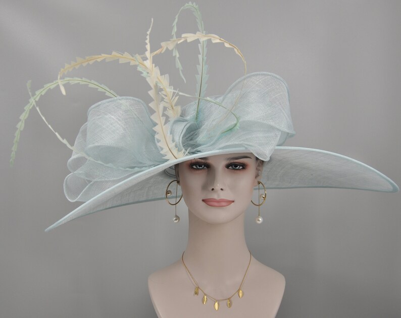 Powder Blue Kentucky Derby Hat: Wide Brim Feathered Sinamay Bow - Etsy