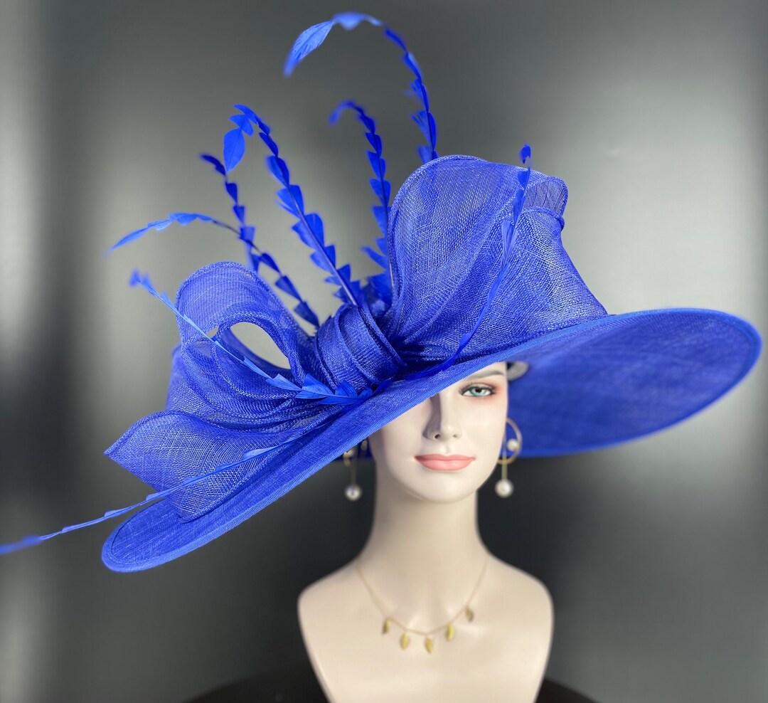 Royal Blue Derby Hat With Feathers, Ascot Style - Etsy