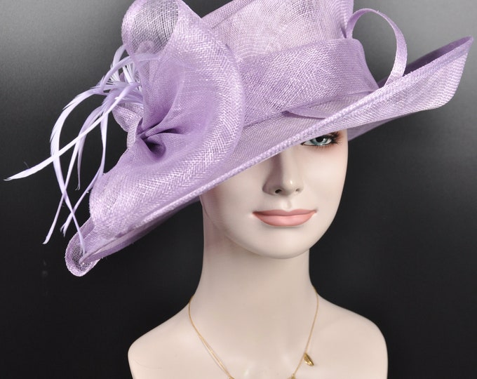 Violet/light Purple Wide Brim Sinamay Church Kentucky Derby Hat With ...