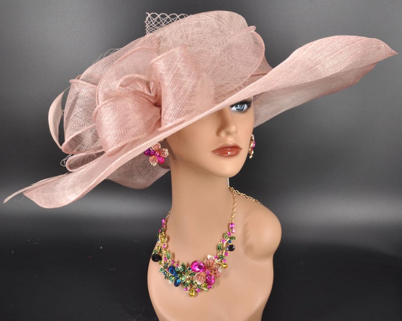 Blush Pink Dusty Pink Wide Brim Kentucky Derby Hat, Ascot Hat for ...