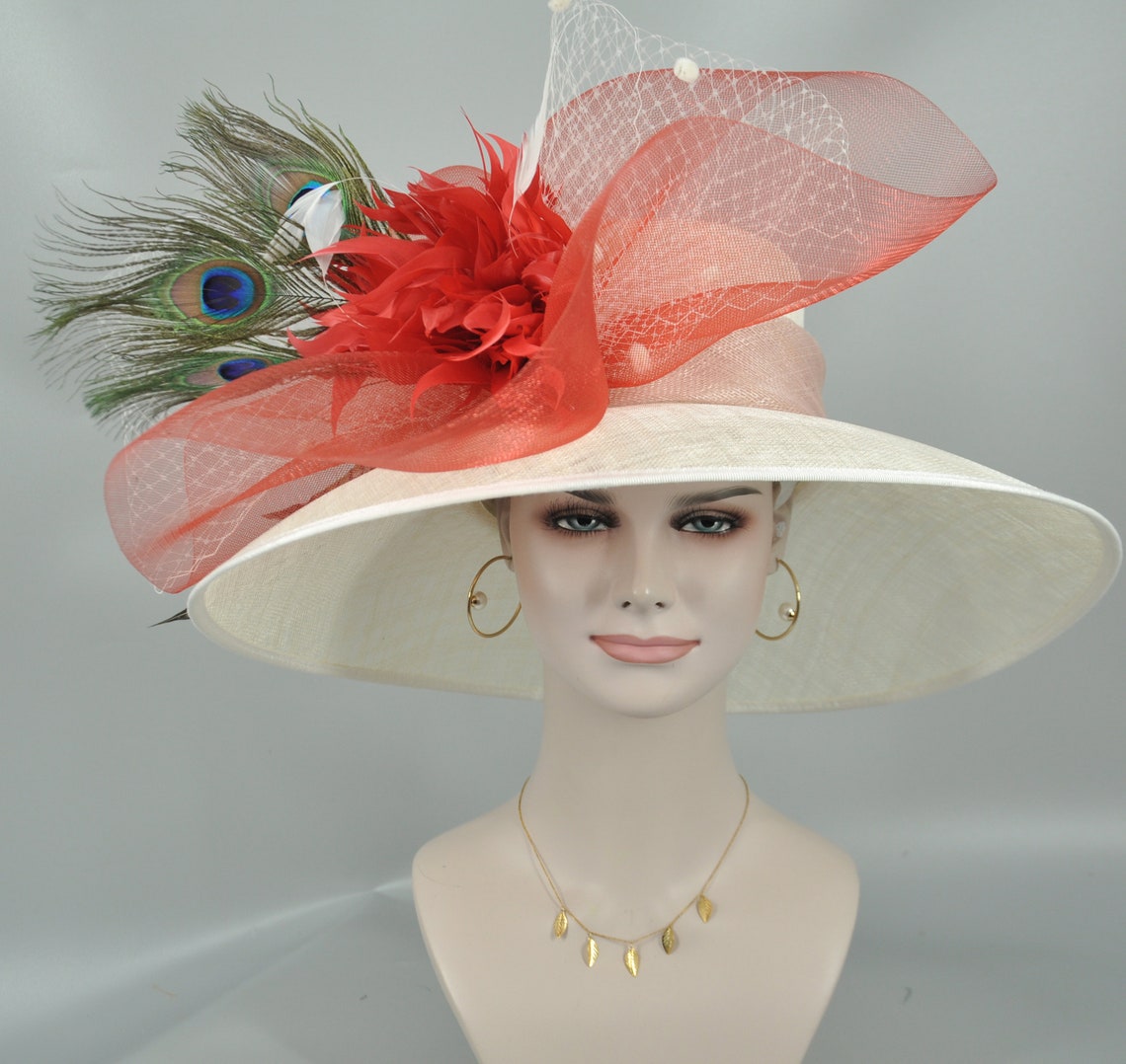 Ivory/off White W Blush Pink Red Feather Flowers and Jumbo Two - Etsy