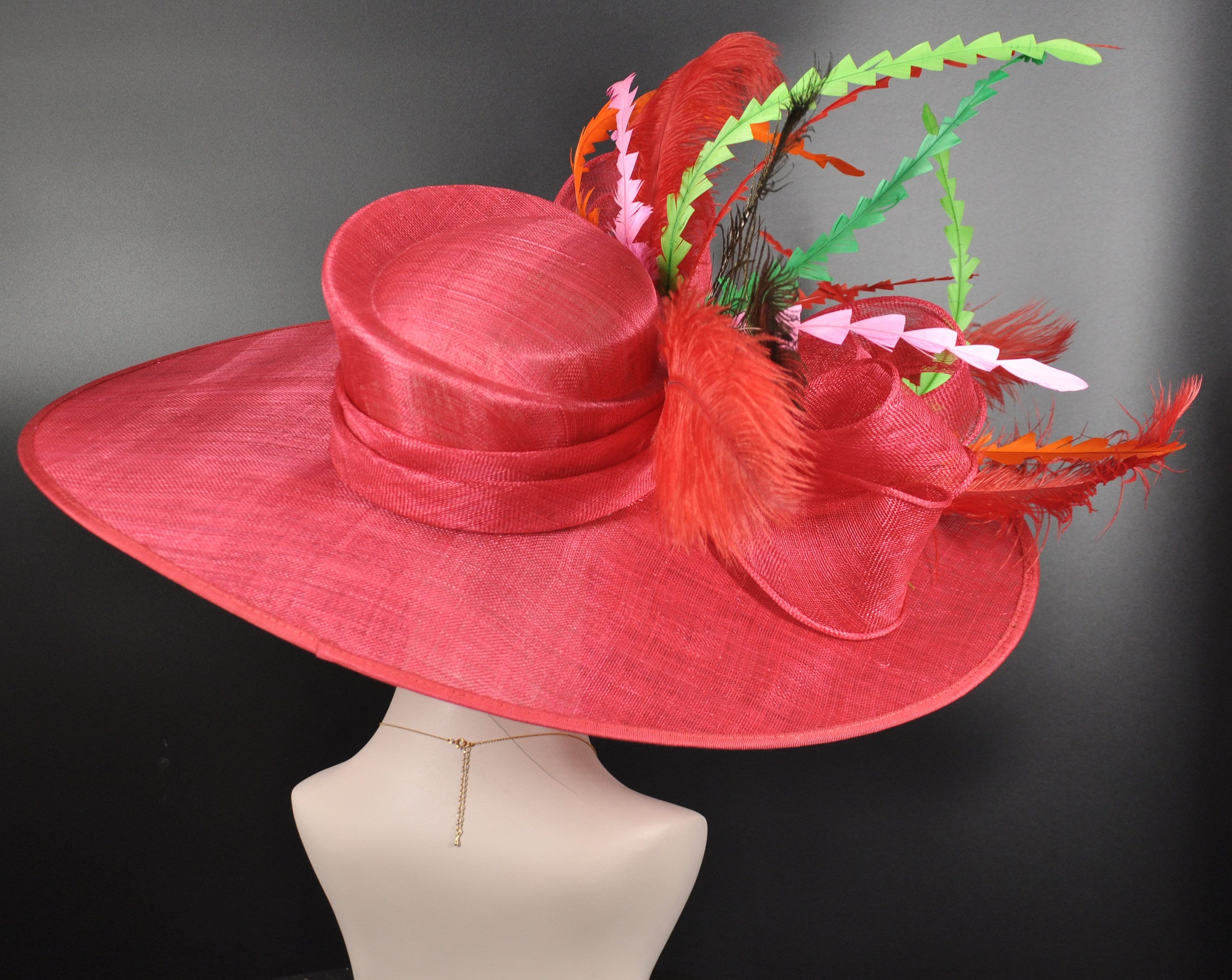 Red Feather Derby Hat: Peacock Ascot Fascinator - Etsy