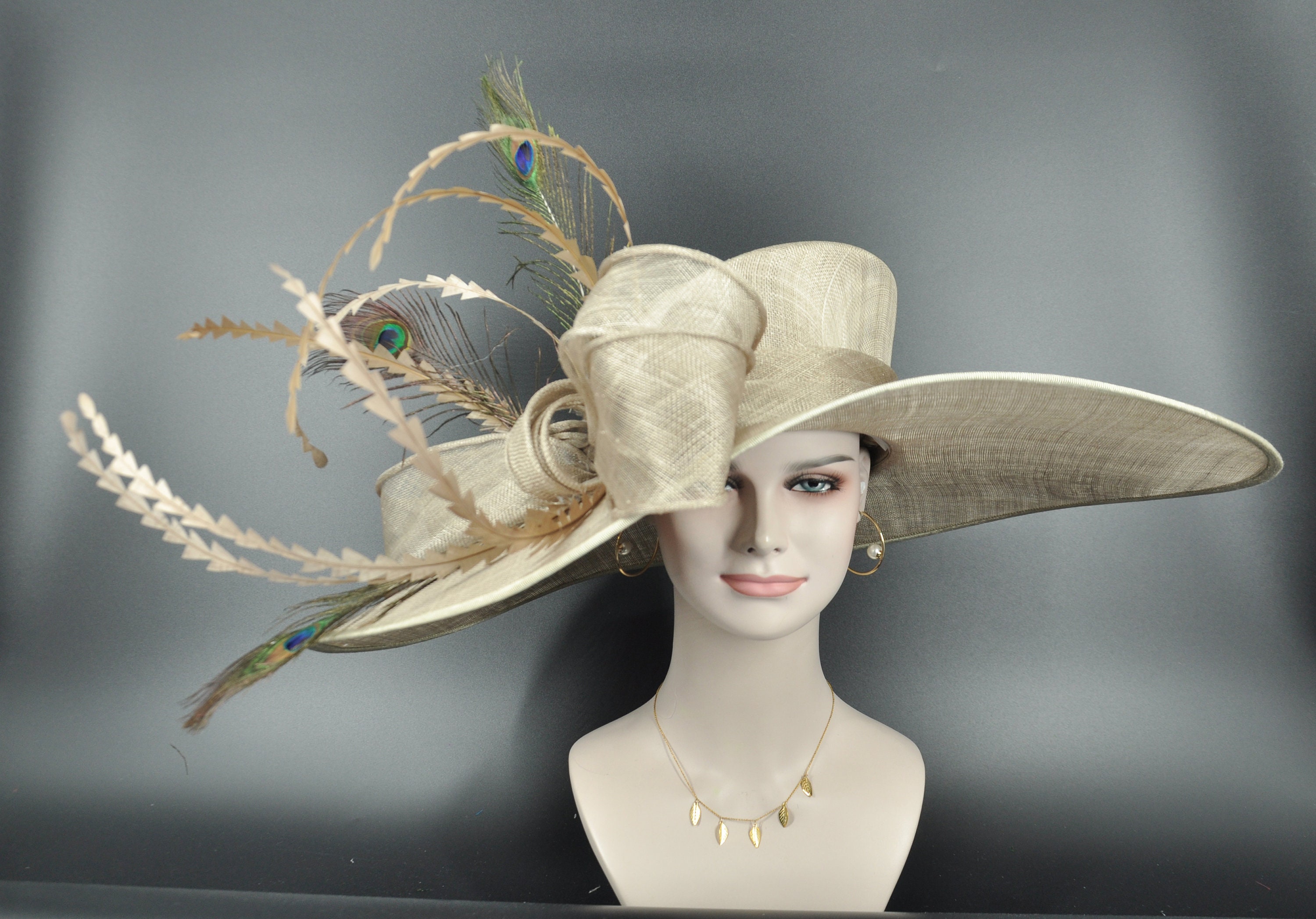 22089 Taupe Royal Ascot Horse Race Oaks Day Hat Carriage Tea Party ...