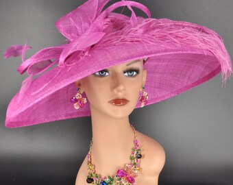 Hot Pink Kentucky Derby Hat With Pink Netting Bow and Mixed Pink ...