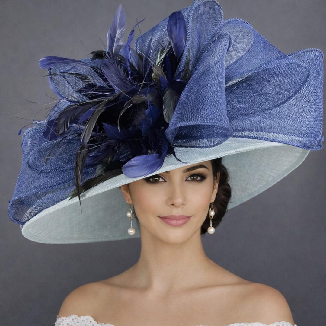 Kentucky Derby Hat Wide Brim Sinamay, Statement Bow Feather Fascinator ...