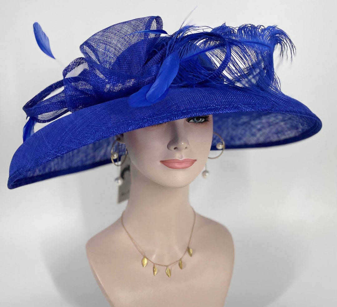 Royal Blue Wide Brim Sinamay Hat Church Kentucky Derby Hat Carriage Tea ...