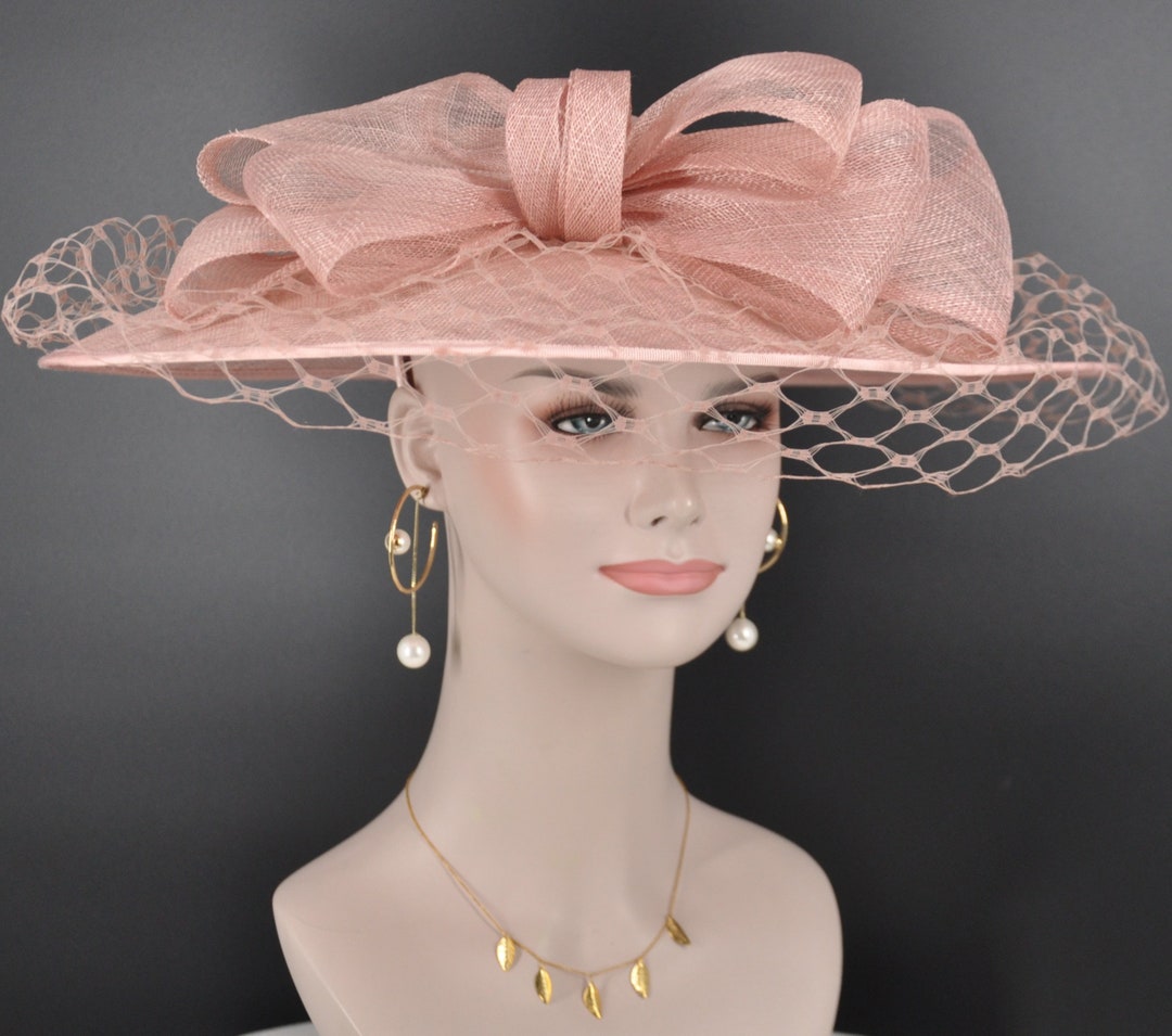 Sinamay Disc Fascinator Hat With Jumbo Bows and Netting Dusty - Etsy