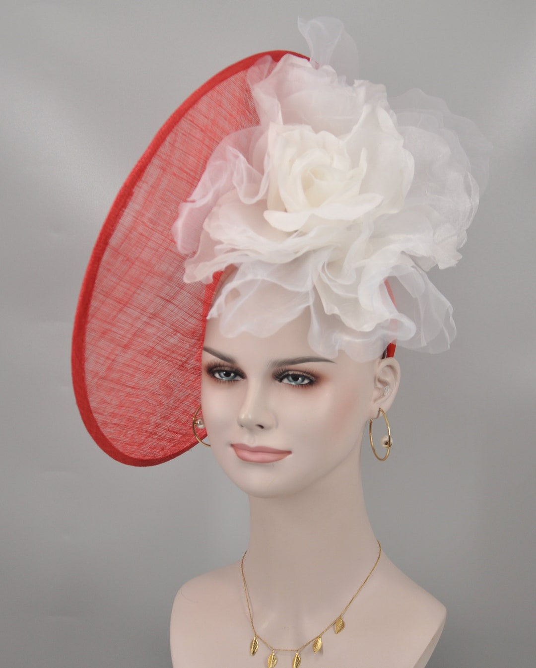 Red+ White( More Color Options) Silk Flower Sinamay Saucer W Upturned ...