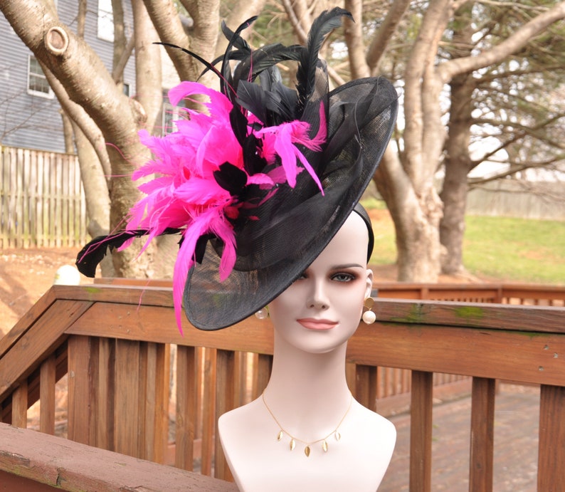 Black Sinamay Disc Fascinator Hat With Jumbo Feather Flowers - Etsy